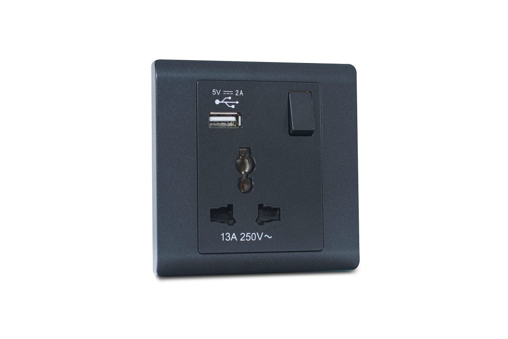 Switched Socket Universal 16A With USB 5V2A R Series Graphite MK ...