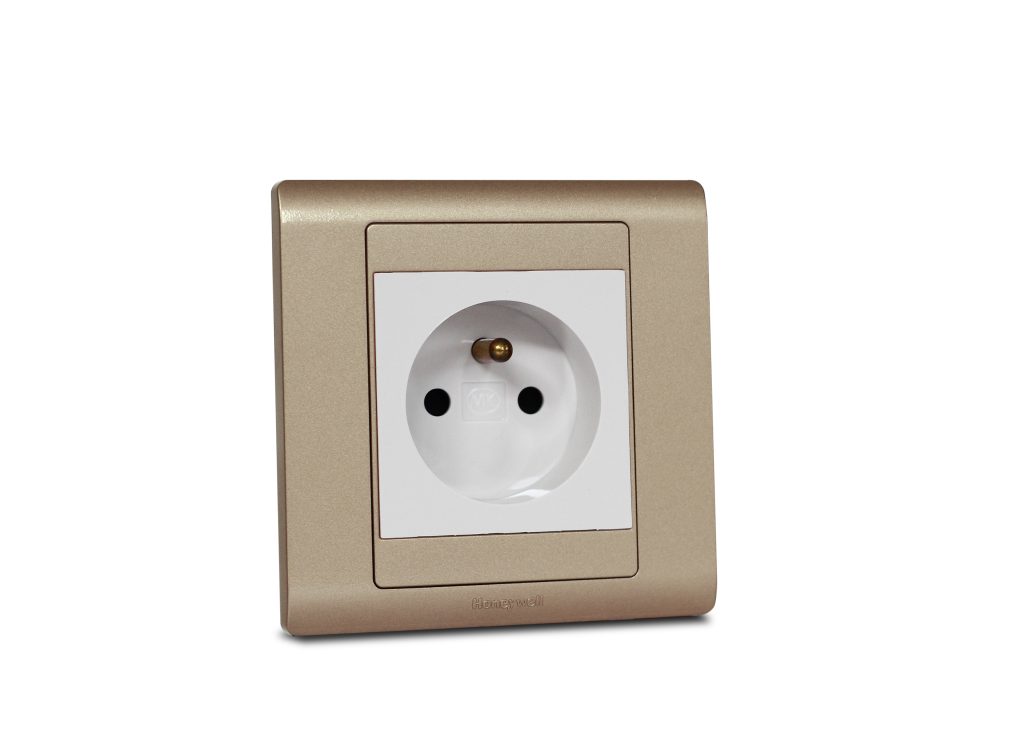 French Socket 2P+E 16A Single White MK Honeywell R Series Champagne ...